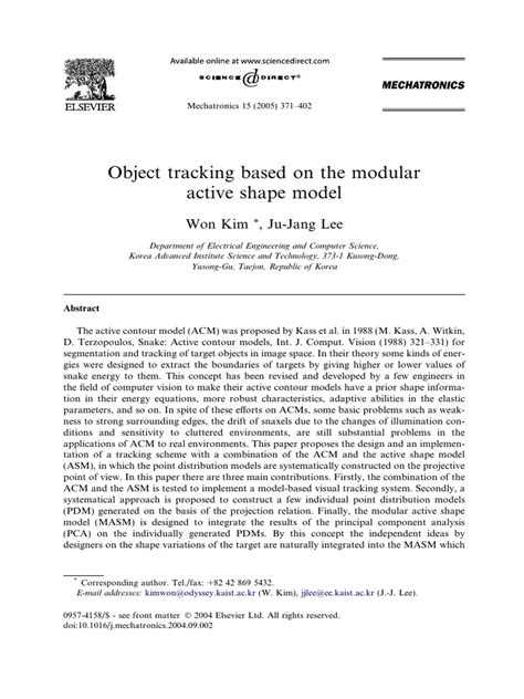 Object Tracking Based On The Modular Active Shape Model Pdf Image