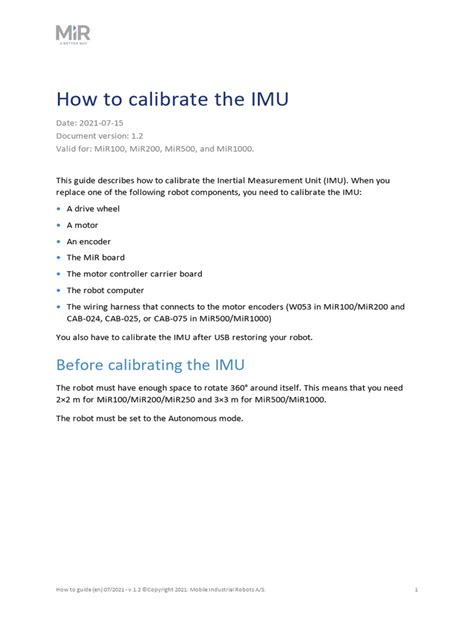 How To Calibrate The Imu 12 En Pdf