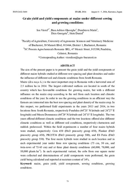 Pdf Grain Yield And Yield Components At Maize Under Different Sowing