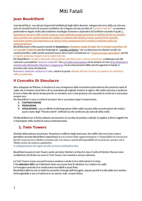 Miti Fatali Riassunto Libro E Appunti Docsity