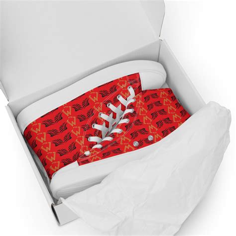 Red High Top Canvas Shoes With Duplicated Gold Black Mm Iconic Logo