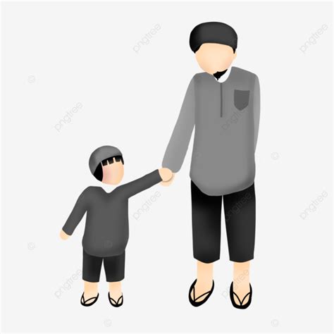 아들의 손을 잡고 있는 이슬람 아버지 이슬람 가족 부모와 아이 손을 잡고 Png 일러스트 및 Psd 이미지 무료 다운로드