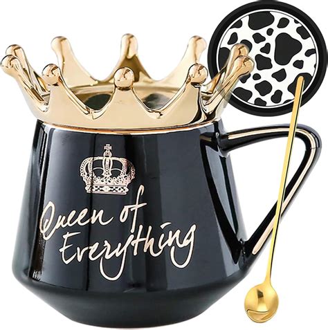 Amazon Arawat Queen Of Everything Mug With Lid Sweet Black Mug With Crown Coffee Oz Mug
