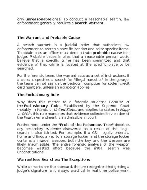 Fourth Amendment In Forensic Science Worksheet Classwork Homework