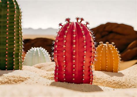 Download Colorful Cacti In Desert Landscape Close Up View Wallpaper