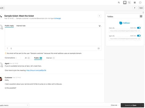 Tokbox App Integration With Zendesk Support