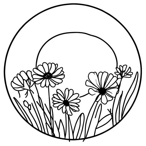 Premium Vector Coloring Page Daisies Surrounded By Greenery In A