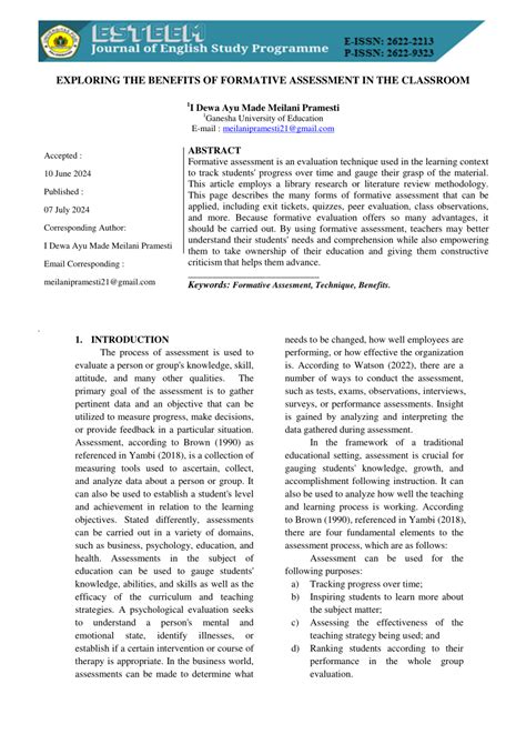 Pdf Exploring The Benefits Of Formative Assessment In The Classroom