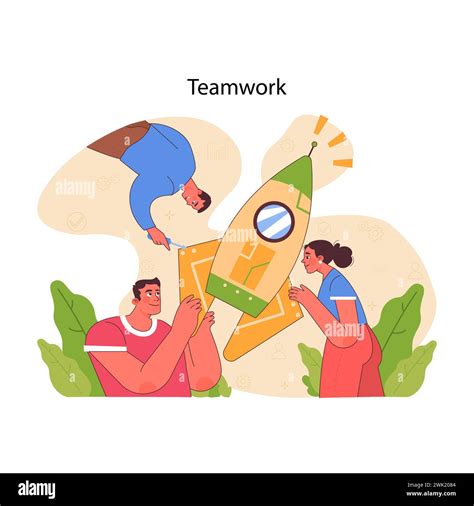 Teamwork Concept Collaborative Effort In Building Rocket Symbolizing Unity And Collective Goals