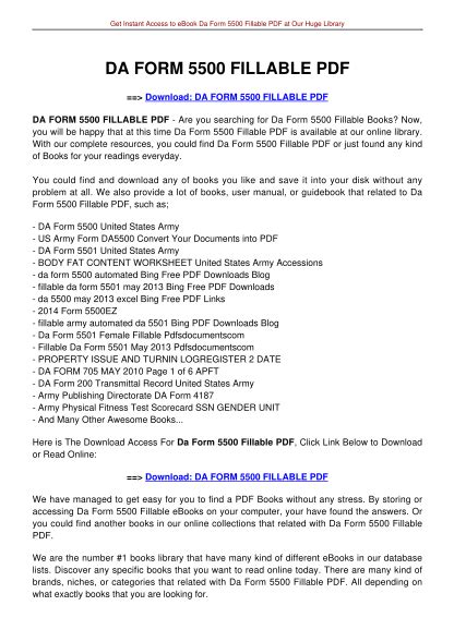 Da Form 5501 Fillable Pdf Printable Forms Free Online