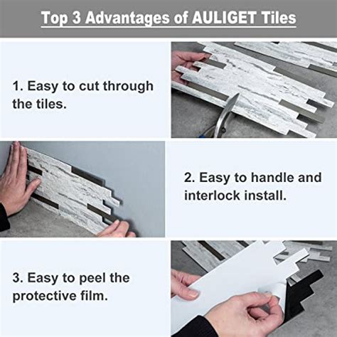 Auliget 20 Sheets Faux Stone Peel And Stick Backsplash White Marble