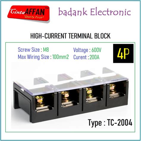 Jual High Current Terminal Block Tc 2004 200a 4p 600v Double Row Screw M8 Badank Electronic