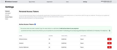 Access Tokens Sidestore Connect Docs