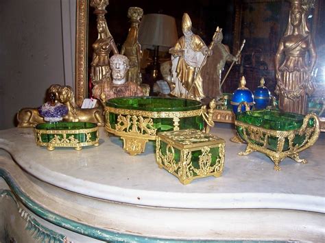 Green Glass Ormolu Gilt Bronze Mounted For Sale