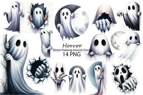 Horror Ghost Peeking Around Corner Graphic By Dreamy Art · Creative Fabrica