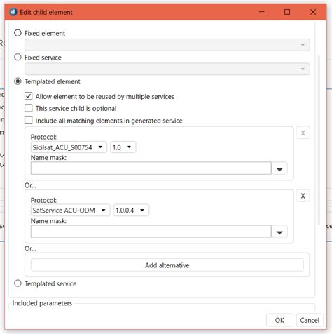 Service Template Including Parameters From Different Protocols Options