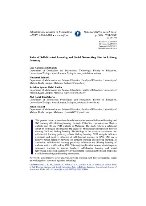 Pdf Roles Of Self Directed Learning And Social Networking Sites In Lifelong Learning