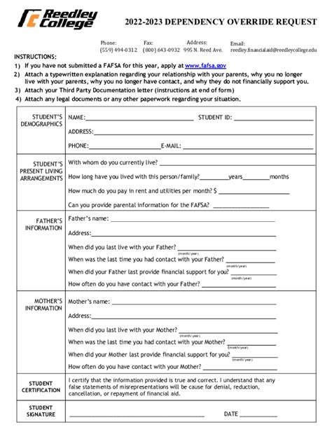 Fillable Online Dependency Override Form Fresno City College Fax