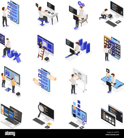 User Interface Development Of Website And Mobile App Isometric Set With