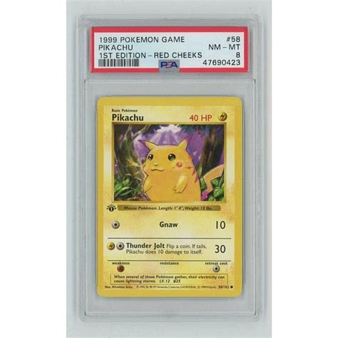 1999 Pokemon 1st Edition Shadowless Base Set 58 Pikachu Red Cheeks Psa