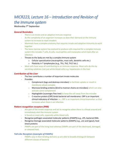 Micr223 Full Lecture Notes Micr223 Microbiology And Immunology