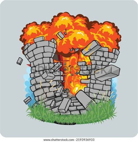 Explosiondamaged Castle Background Vector Illustration Design Stock