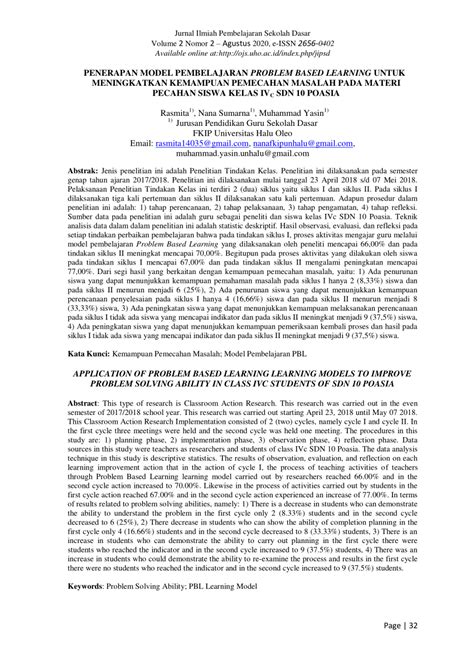 Pdf Penerapan Model Pembelajaran Problem Based Learning Untuk