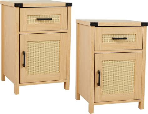 Hoseoka Rattan Nightstand Set Of 2 Bedroom Night Stand With