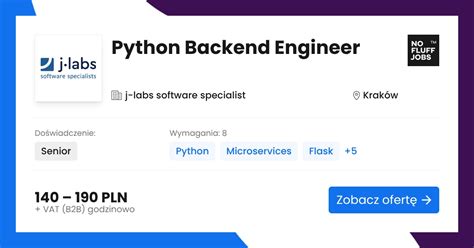 Praca Python Backend Engineer Backend J Labs Software Specialist