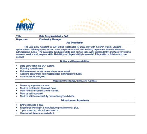 Data Entry Job Description Templates Sample Example Format Download