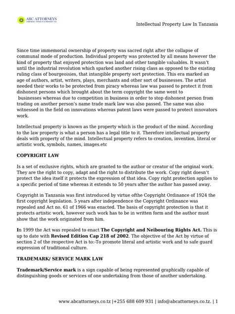 Intellectual Property Law In Tanzania Download Free Pdf Trademark
