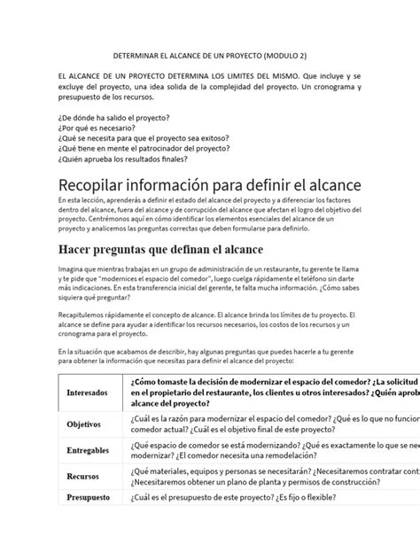 Determinar El Alcance De Un Proyecto Pdf Presupuesto Corrupción