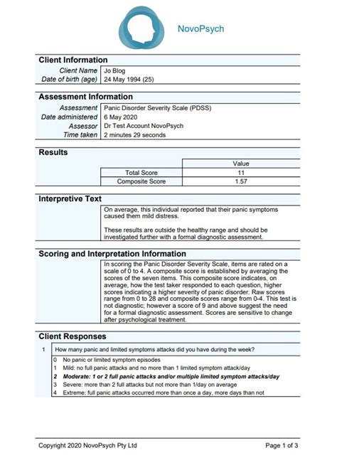 Pdss Panic Disorder Severity Scale Pdss