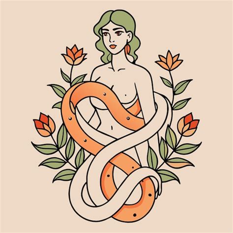 Premium Vector A Drawing Of A Woman With A Snake Wrapped Around Her
