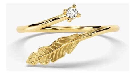Anel Feminino De Ouro 18k Noivado Pena Diamante Parcelamento Sem Juros