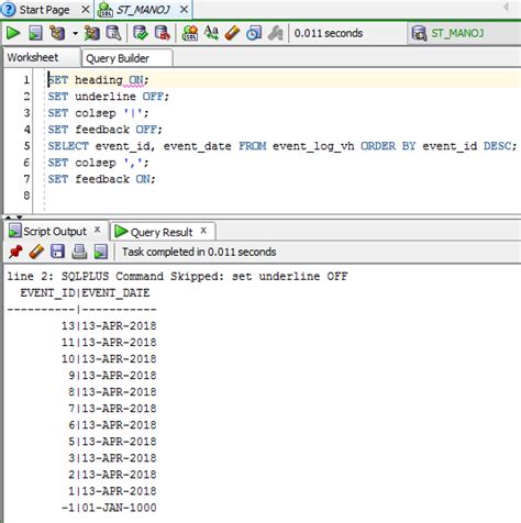 Set Underline Off Error Line 2 Sqlplus Command Skipped Oracle Forums