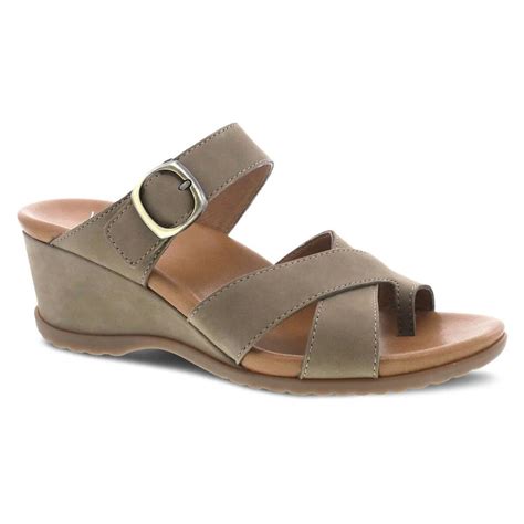 Buy Dansko Aubree Strappy Toe Loop Slide Wedge Sandal In Taupe Nubuck Multi At 41 Off