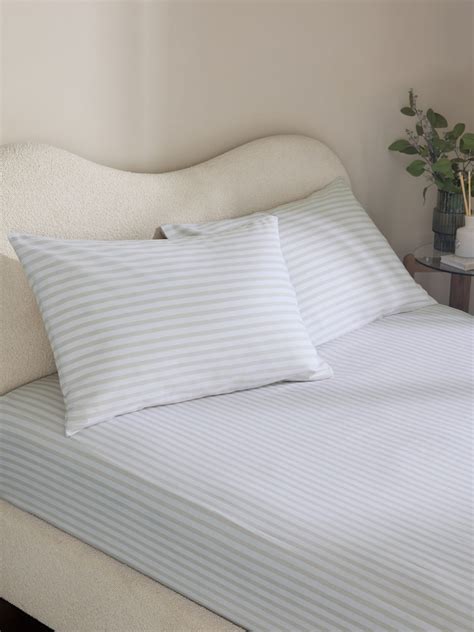 Buy Naturalwhite Slim Stripe Fitted Sheet And Pillowcase Set From The