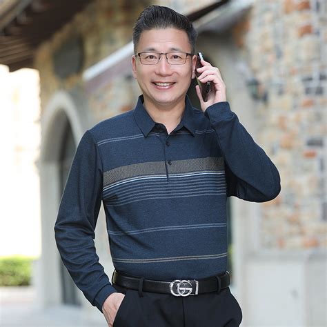 中老年polo衫弹力爸爸装xs小个子165春翻领长袖t恤休闲小码打底衫虎窝淘