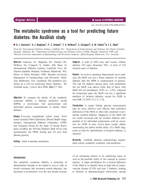 Pdf The Metabolic Syndrome As A Tool For Predicting Future Diabetes