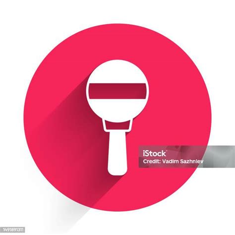 긴 그림자 배경으로 고립 된 화이트 래틀 아기 장난감 아이콘 빈백 기호 빨간색 원 버튼입니다 벡터 0명에 대한 스톡 벡터 아트