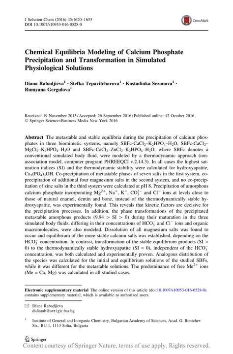 Chemical Equilibria Modeling Of Calcium Phosphate Precipitation And