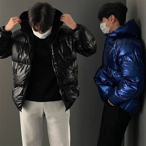 당일출고 글로시 후드 유광패딩 2color 에나멜 하이넥 후드집업 바람막이 점퍼 에이블리