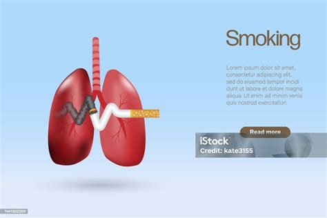 흡연은 폐암을 일으켰습니다 3d 암 폐 기관과 불타는 담배 담배를 끊고 금연에 대한 인식을 유지하십시오 현실적인 벡터입니다 3차원 형태에 대한 스톡 벡터 아트 및 기타