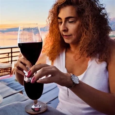 Hermosa Mujer Delgada Sirviendo Una Copa De Vino En Una Terraz Arthub Ai