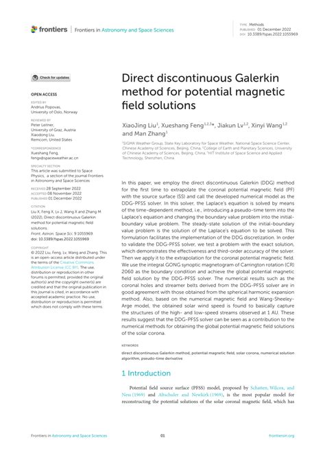 Pdf Direct Discontinuous Galerkin Method For Potential Magnetic Field Solutions
