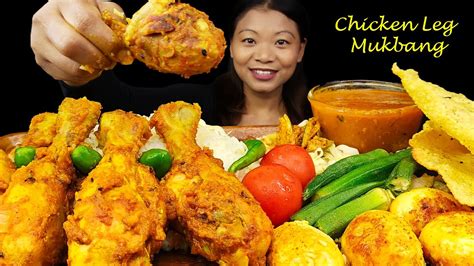 Eating Chicken Leg Piece With Extra Gravy Spicy Chicken Curry Mukbang