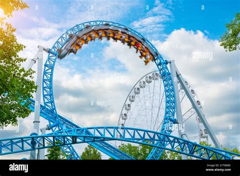 amusement trolley motion blur speed effect makes circle loop turns
