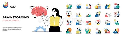 Brainstorming Concept With Character Situations Mega Set Vector Illustrations Stock