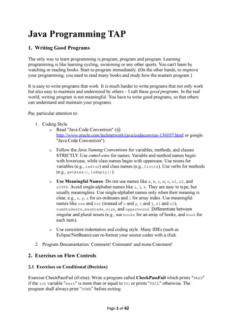 Java Programming Tap Writing Good Programs The Only Way To Learn